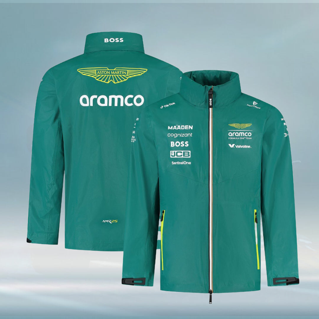 Aston Martin Aramco Cognizant F1 2025 Team Rain Jacket – FormulaFit ...